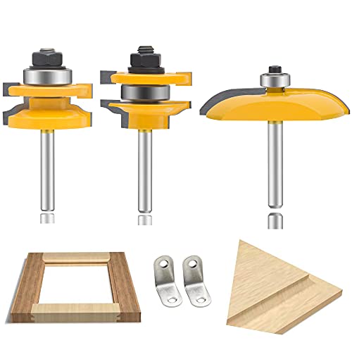LEATBUY Router Bit Set 3 PCS 1/4 Inch Shank Round Over Raised Panel Cabinet Door Ogee Rail and Stile Router Bits, Woodworking Wood Cutter Milling Tool(1/4-Single)