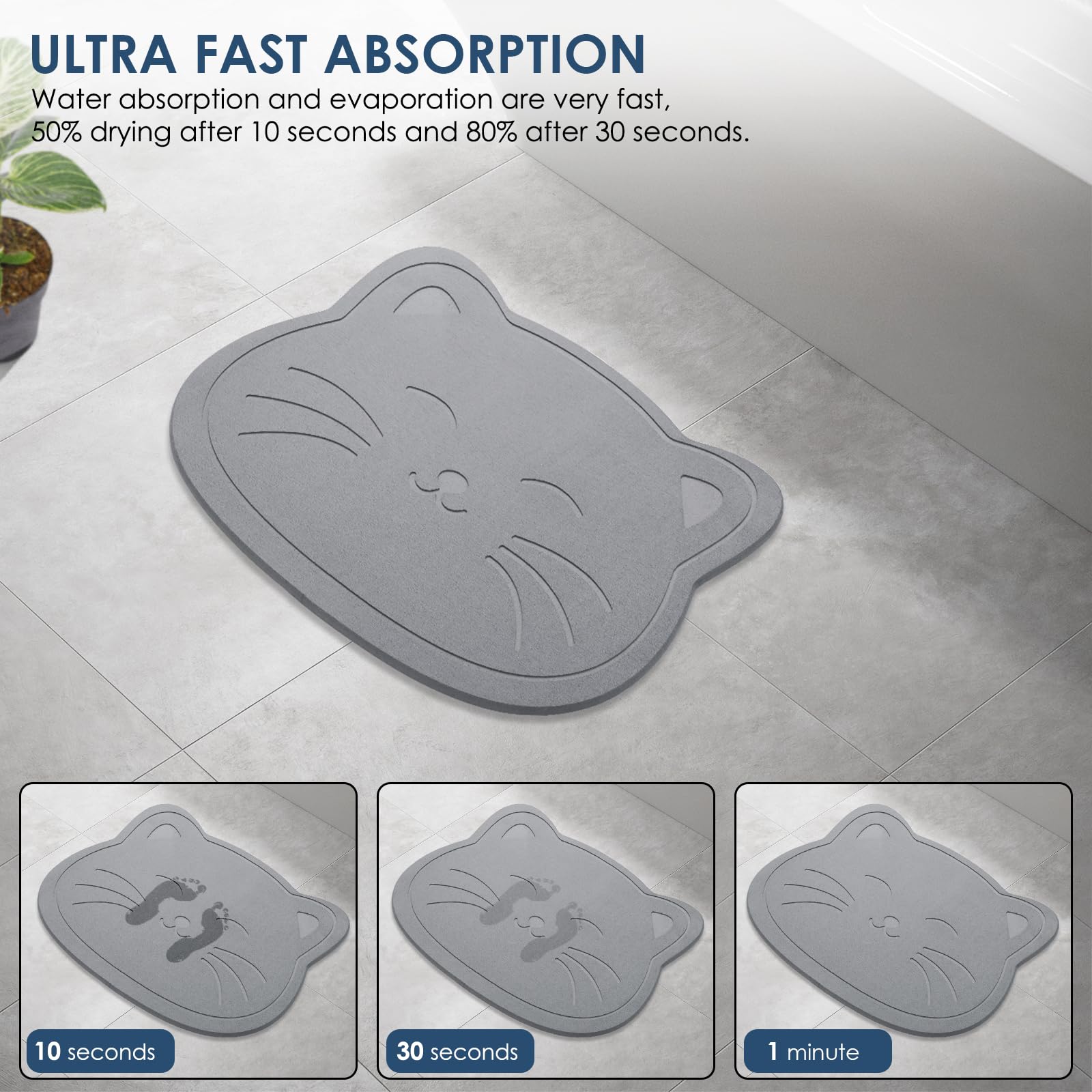 ChieFinch Diatomite Stone Bath Mat for Bathroom, Non-Slip Quick Dry Stone Shower Mats, Super Absorbent Diatomaceous Earth Bath Mat Stone, Suitable for Bathroom, Kitchen, Counter, 23.6" X 15.4"