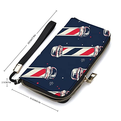 FunnyStar Vintage Barber Pole Flag Women's Long RFID Hand Wallet Wristlet Clutch Purse PU Leather Handbag with Wrist Strap
