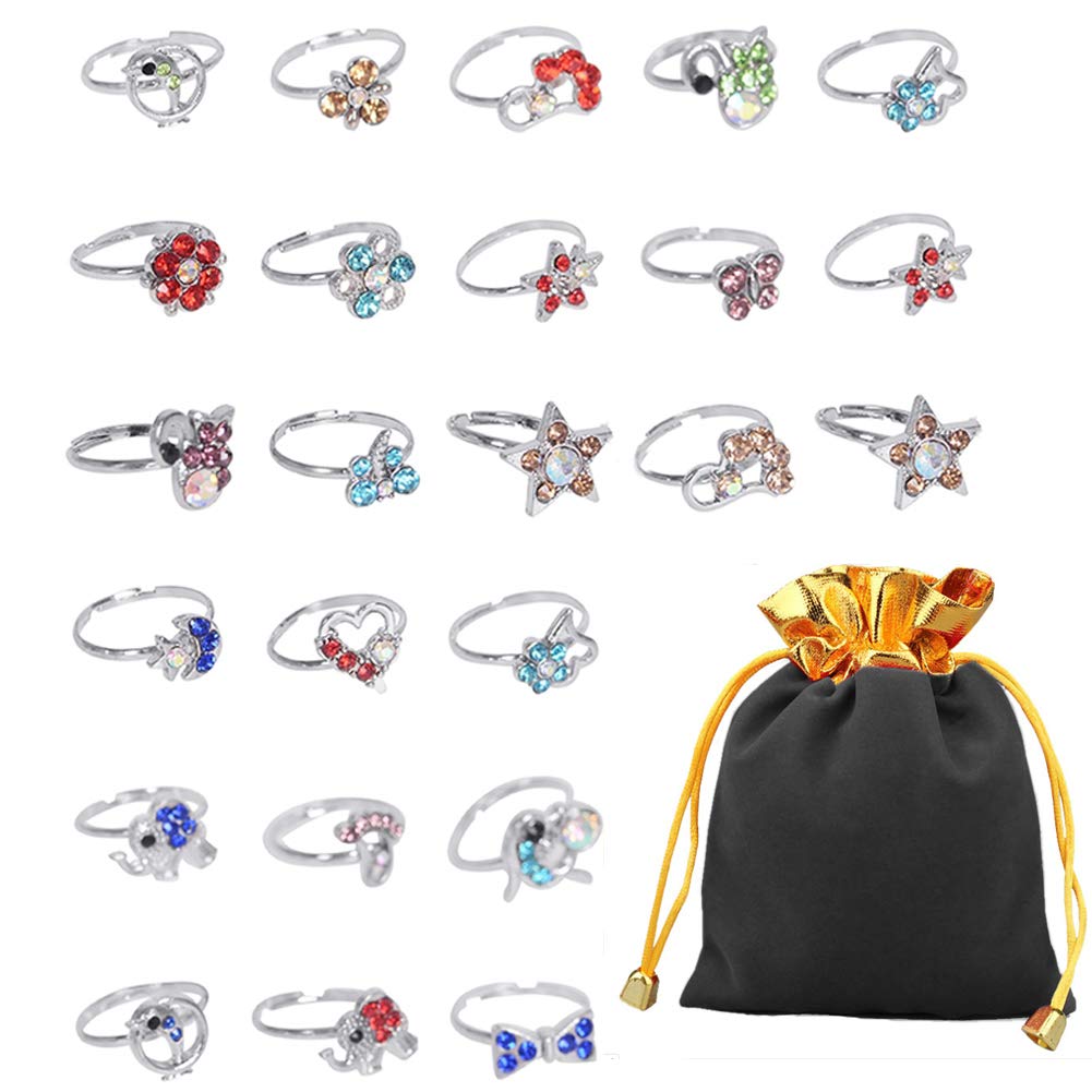 Cren 20pcs Children Kids Girls Crystal Adjustable Rings With Cute Animals