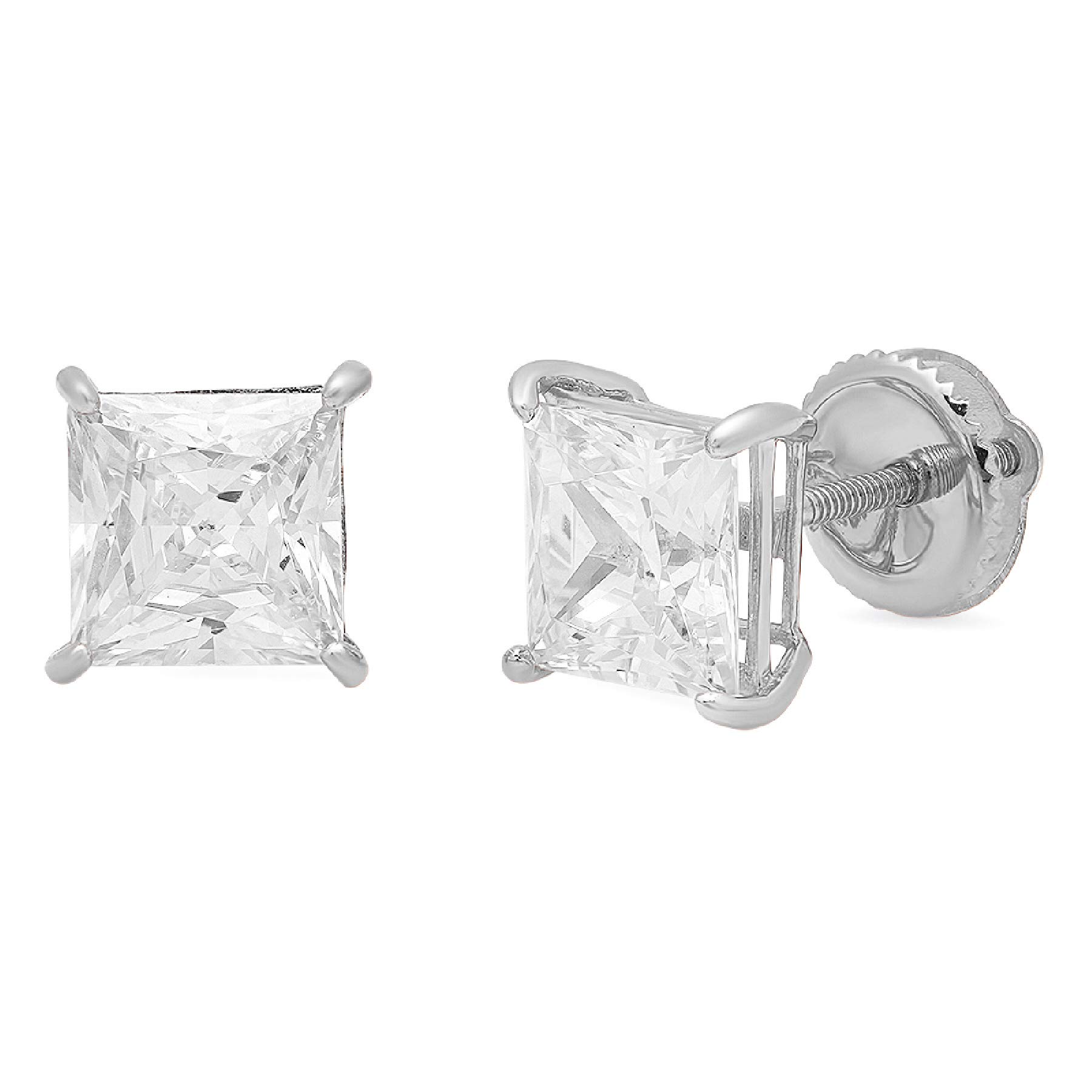 Clara Pucci 2.0 ct Princess Cut Conflict Free Solitaire Fine Genuine Moissanite Anniversary Stud Earrings 14k White Gold Screw Back