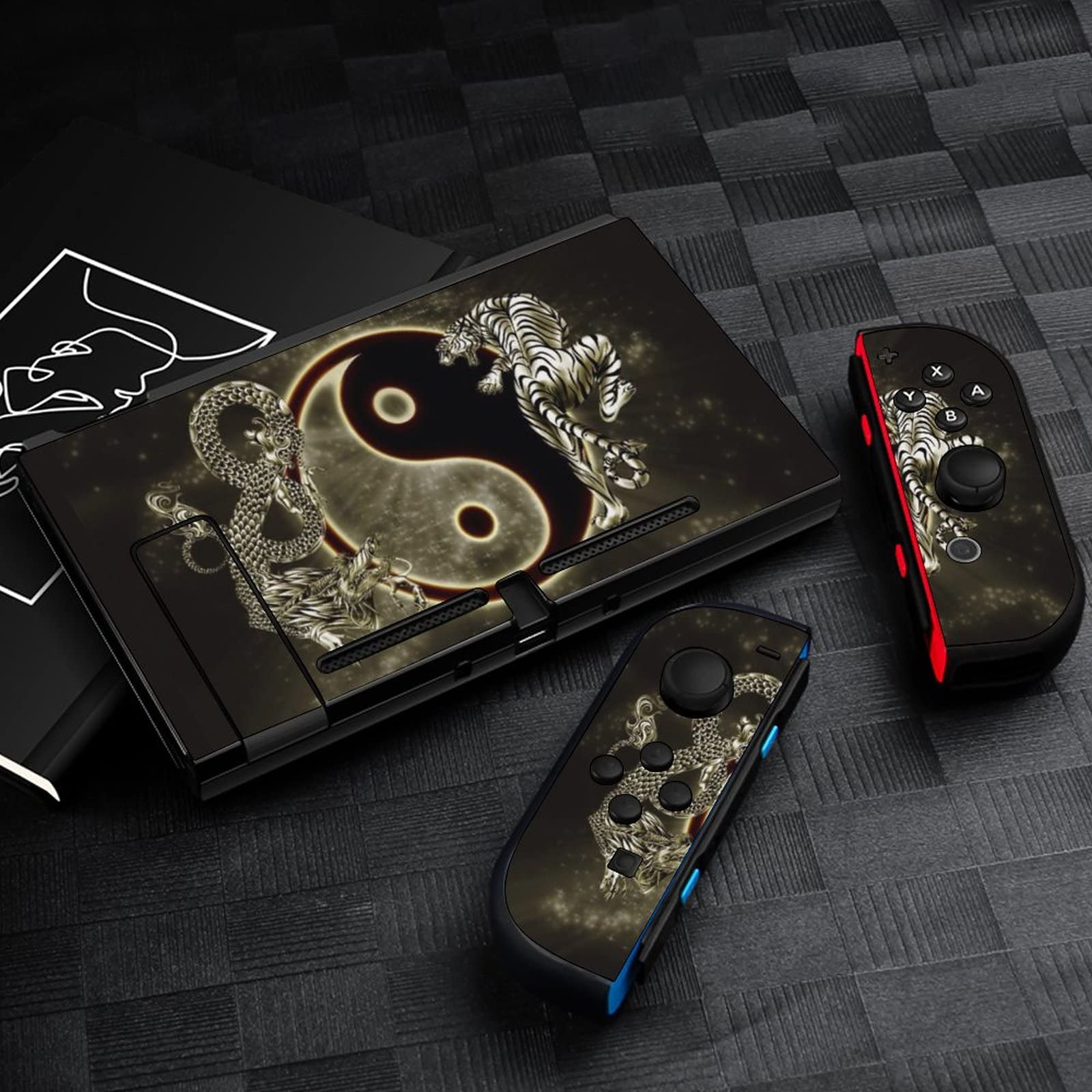 FunnyStar Yin Yang Dragons Tiger Stickers Decals Cover Fashion Game Skin Sticker Skin Protector Full Set Compatible with for Switch