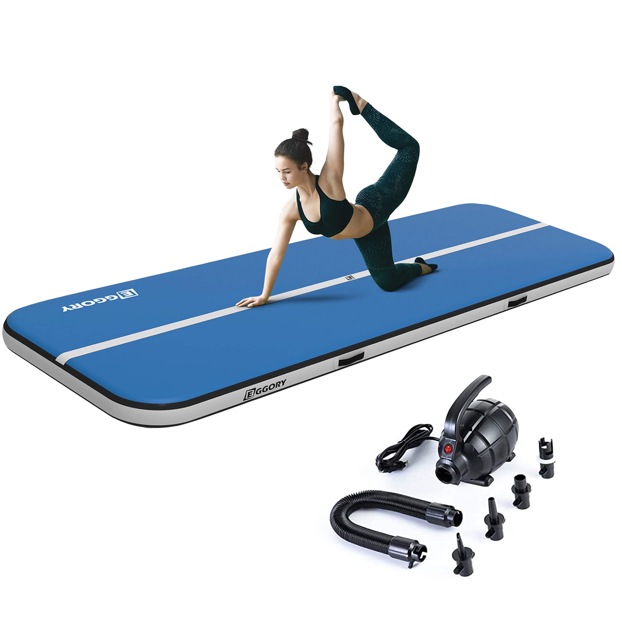 EGGORY 13/16ft Inflatable Gymnastics Air Cushion, 6 Inch Thick Flat Bottom Slide Mat, Suitable for Home Training/Yoga and Gymnastics Training/Water Fun (16.4'x40"x6"(5*1*0.15m）, blue)