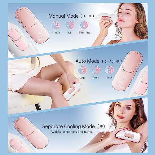 Laser Hair Removal Device with Cooling Function for Women and Men, At-Home Permanent IPL Hair Removal with Latest Dual ICE Technology, Unlimited Flash for facial Legs Arms Whole Body Use