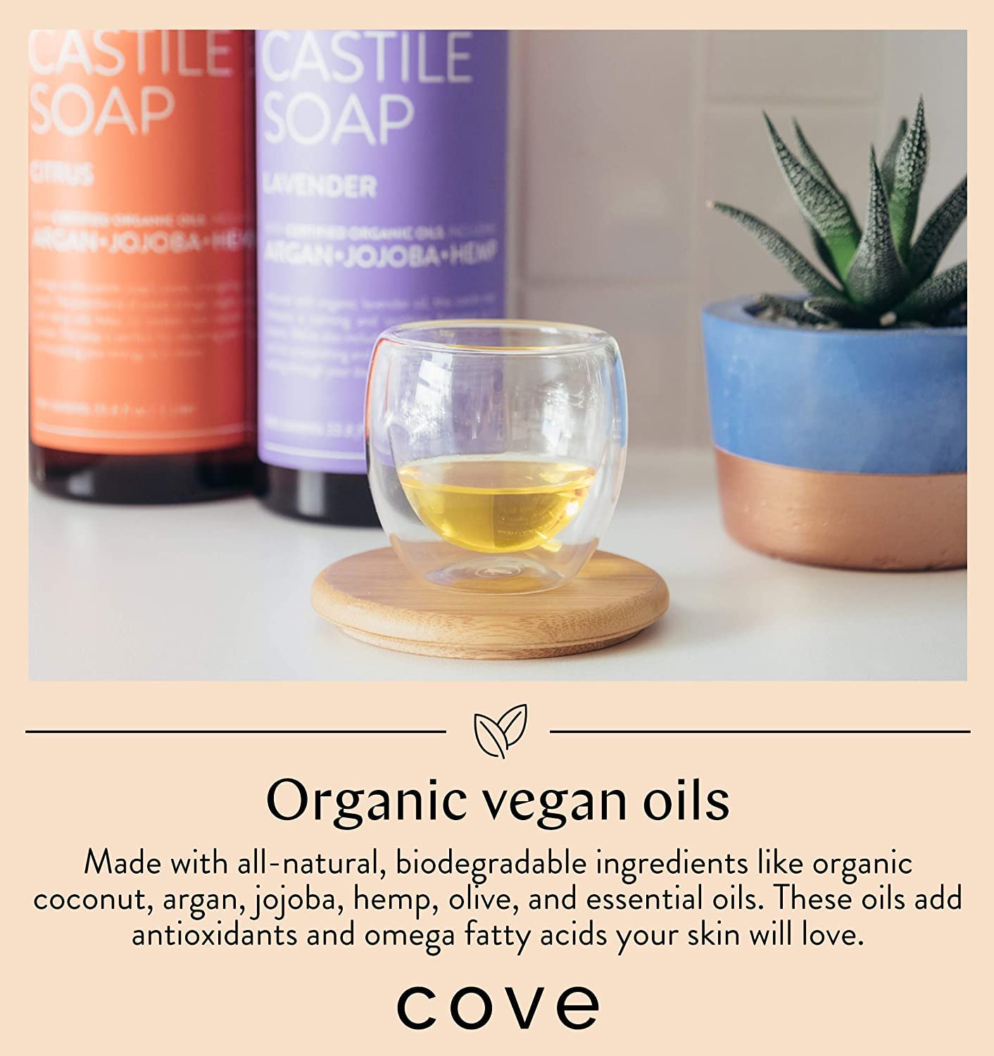 Cove Castile Soap Peppermint - 1 Liter / 33.8 fl oz - Organic Argan, Jojoba, and Hemp Oils