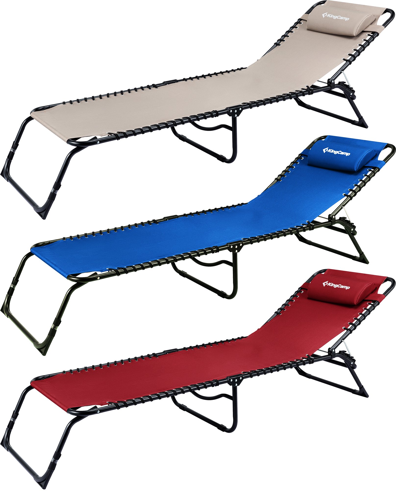 KingCamp Chaise Lounge Removable Pillow 3-Position Adjustable Chair Folding Patio Recliner for Camping Pool Beach Outdoor, Supports 300lbs, Blue, One Size