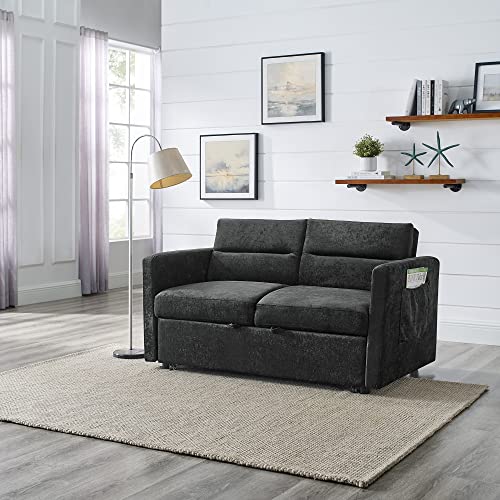 Livavege 3-in-1 Sofa Bed, Convertible Loveseat Sleeper with Adjsutable Back and Two Arm Pocket, Modern 2-Seat Pull Out Futon Couch for Living Room Bedroom, Office, Apartment