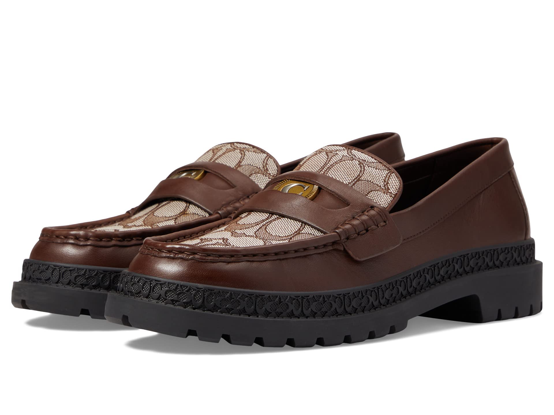 COACH Men's Casual Cooper Loafer With Signature Jacquard And Signature Coin, Color Maple, Size 9