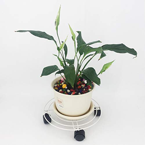 Newooh Metal Plant Caddy Heavy Duty Iron Potted Plant Stand with Wheels Round Flower Pot Rack on Rollers Dolly Holder Wheels Indoor Outdoor Planter Trolley Casters Rolling Tray Coaster 4 Wheels