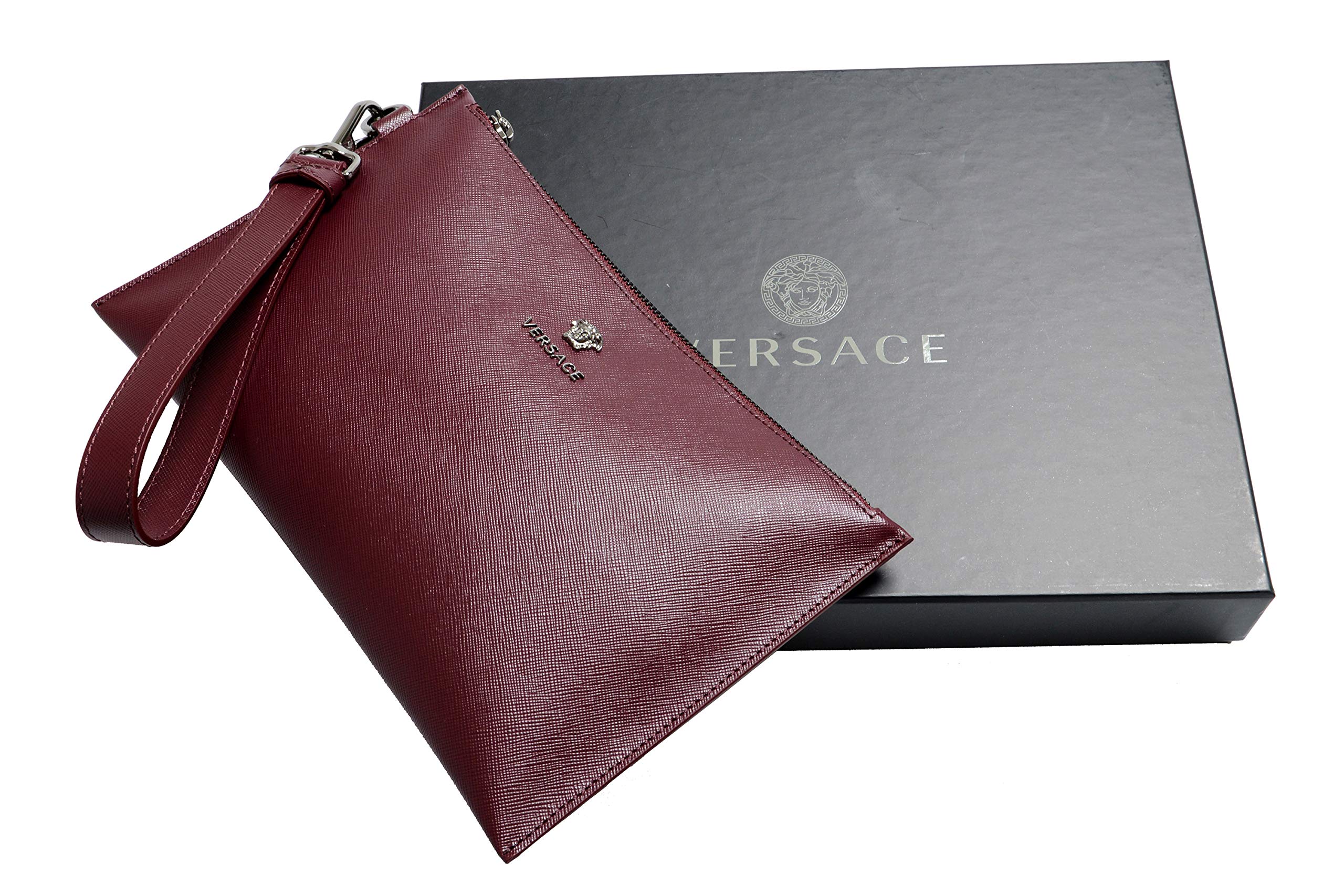 Versace 100% Leather Burgundy Women's Wristlet Clutch