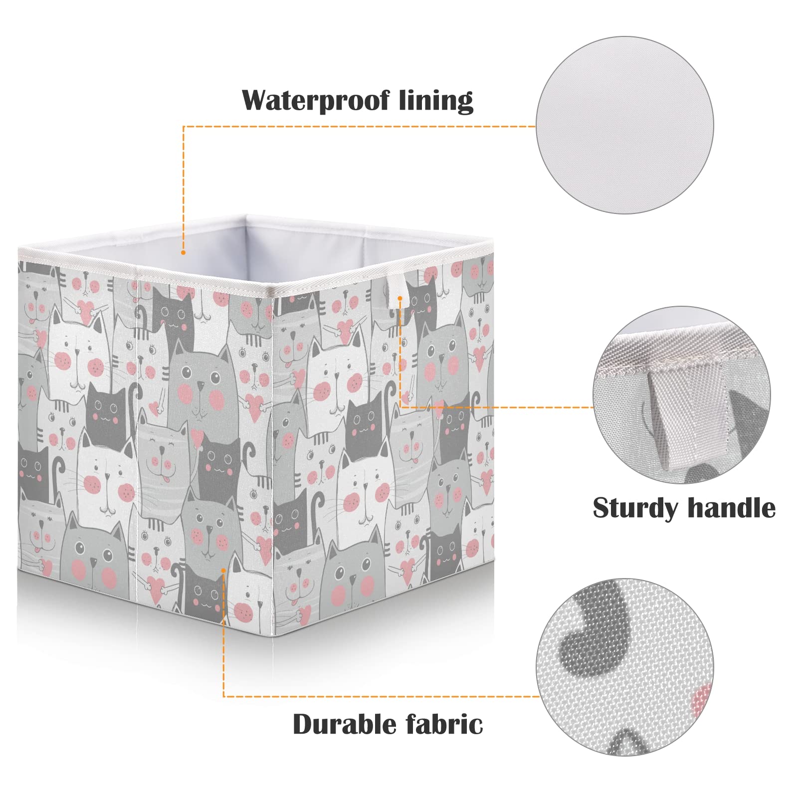 DOMIKING Lucky Cat Storage Baskets for Shelves Foldable Collapsible Storage Box Bins with Cubes Toys Closet Organizers for Pantry Bathroom Baby Cloth Nursery,11 x 11inch