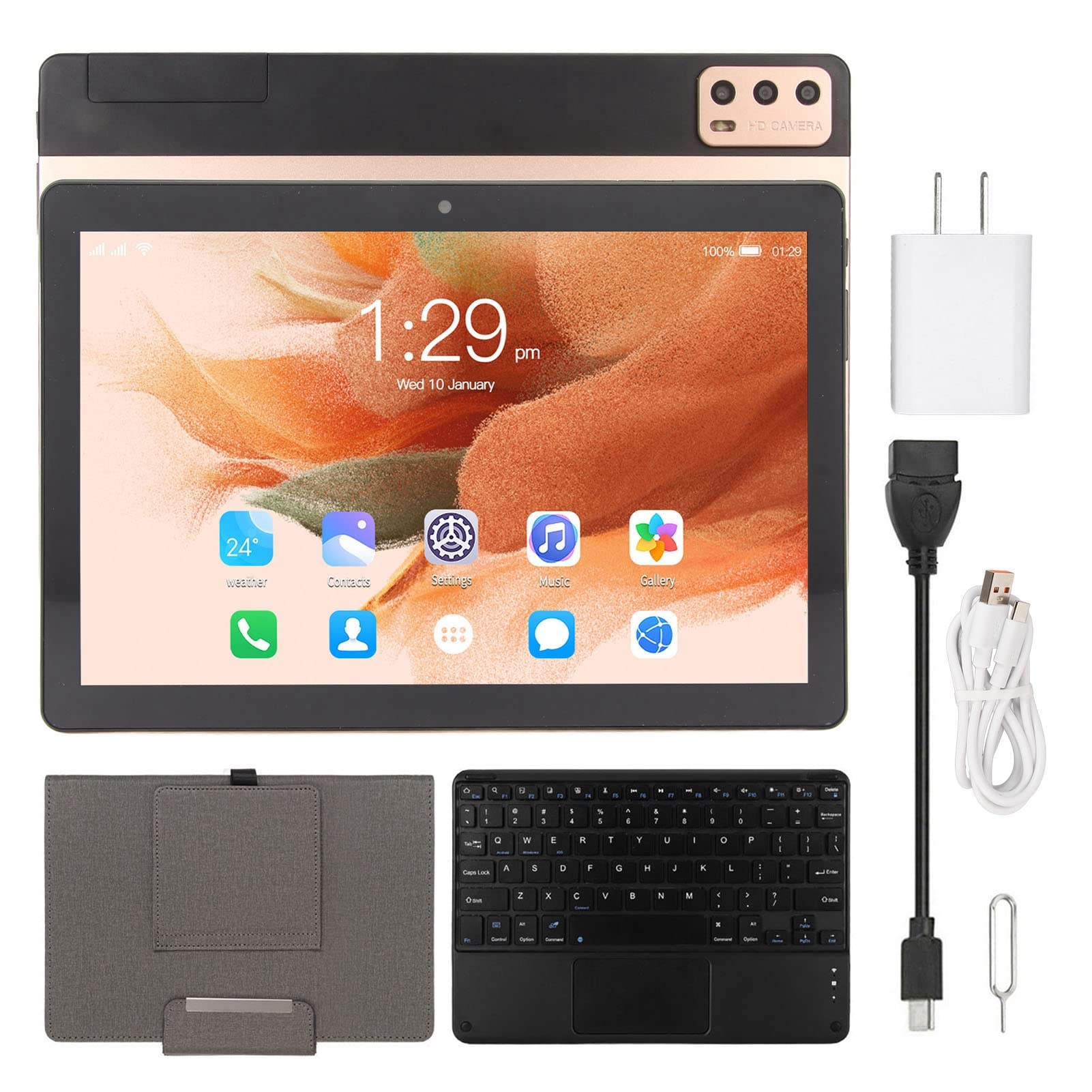 DAUERHAFT Tablet PC, Office Tablet 6GB RAM 128GB ROM Dual Camera 10.1 Inch FHD Octa Core CPU 5G WiFi 4G LTE for Business (US Plug)