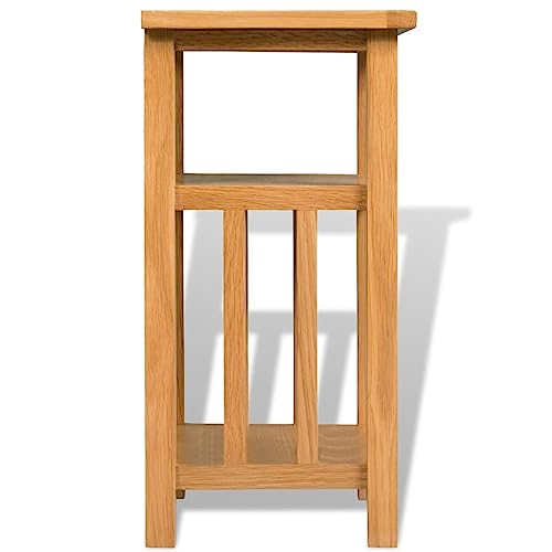 CUSON End Table with Magazine Shelf | Rustic Side Table for Living Room | Wooden Nightstand for Bedroom | Brown Solid Oak Wood 10.6" x 13.8" x 21.7"