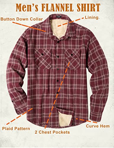 COOFANDY Men Sherpa Lined Shirt Jacket Causal Long Sleeve Quilted Lined Flannel Shirts Dark Red XX-Large