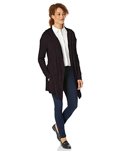 Daily Ritual Women's Supersoft Terry Hooded Open Oversized Sweatshirt, White/Black, Stripe, X-Large
