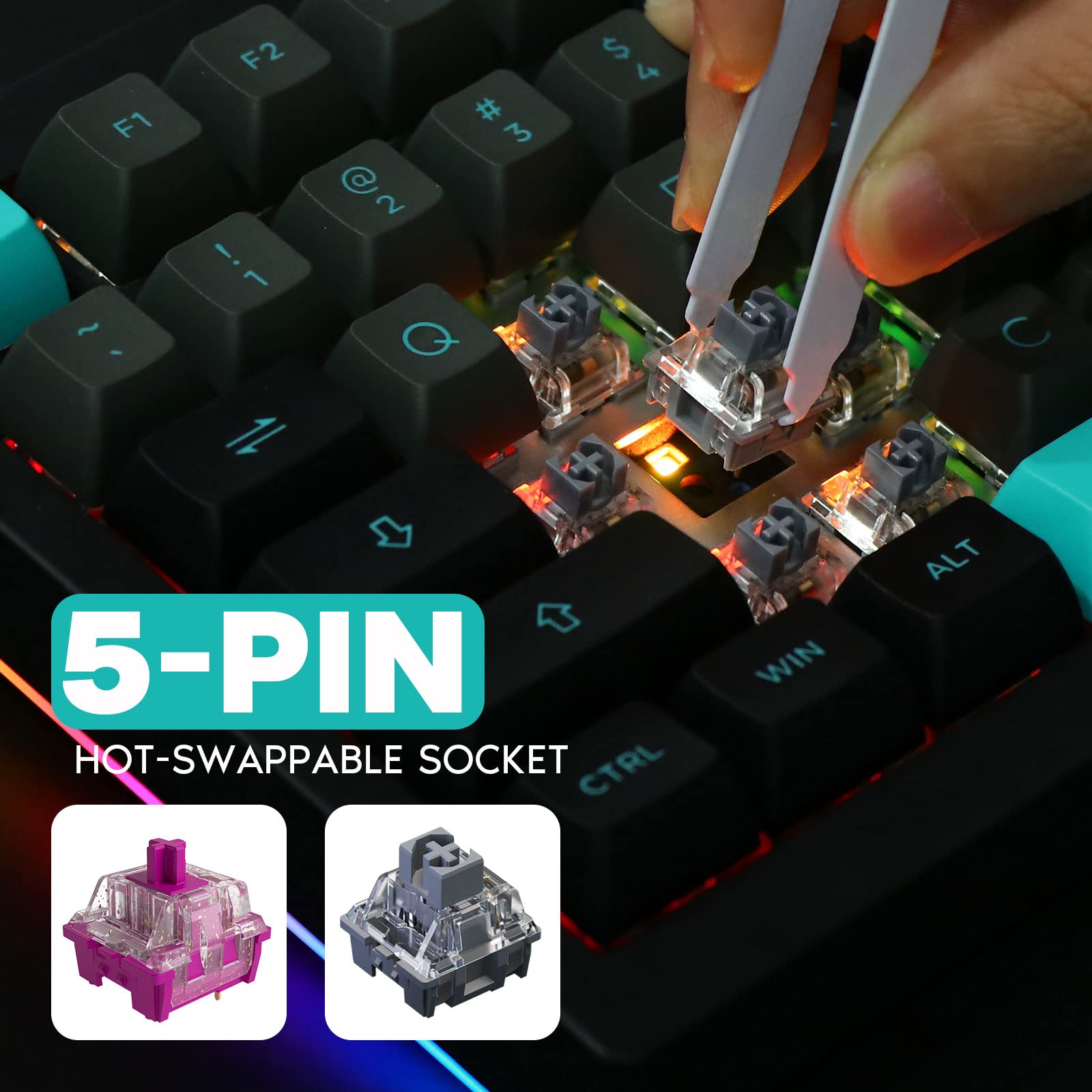 EPOMAKER AKKO 5075B Plus Gasket Hot Swap Mechanical Gaming Keyboard, 2.4GHz/Bluetooth 5.0/USB-C Wired PC Keyboard, with Poron Foam, Knob Control, Side RGB, Dual Plate for Win/Mac/Linux(Cyan, Silver)