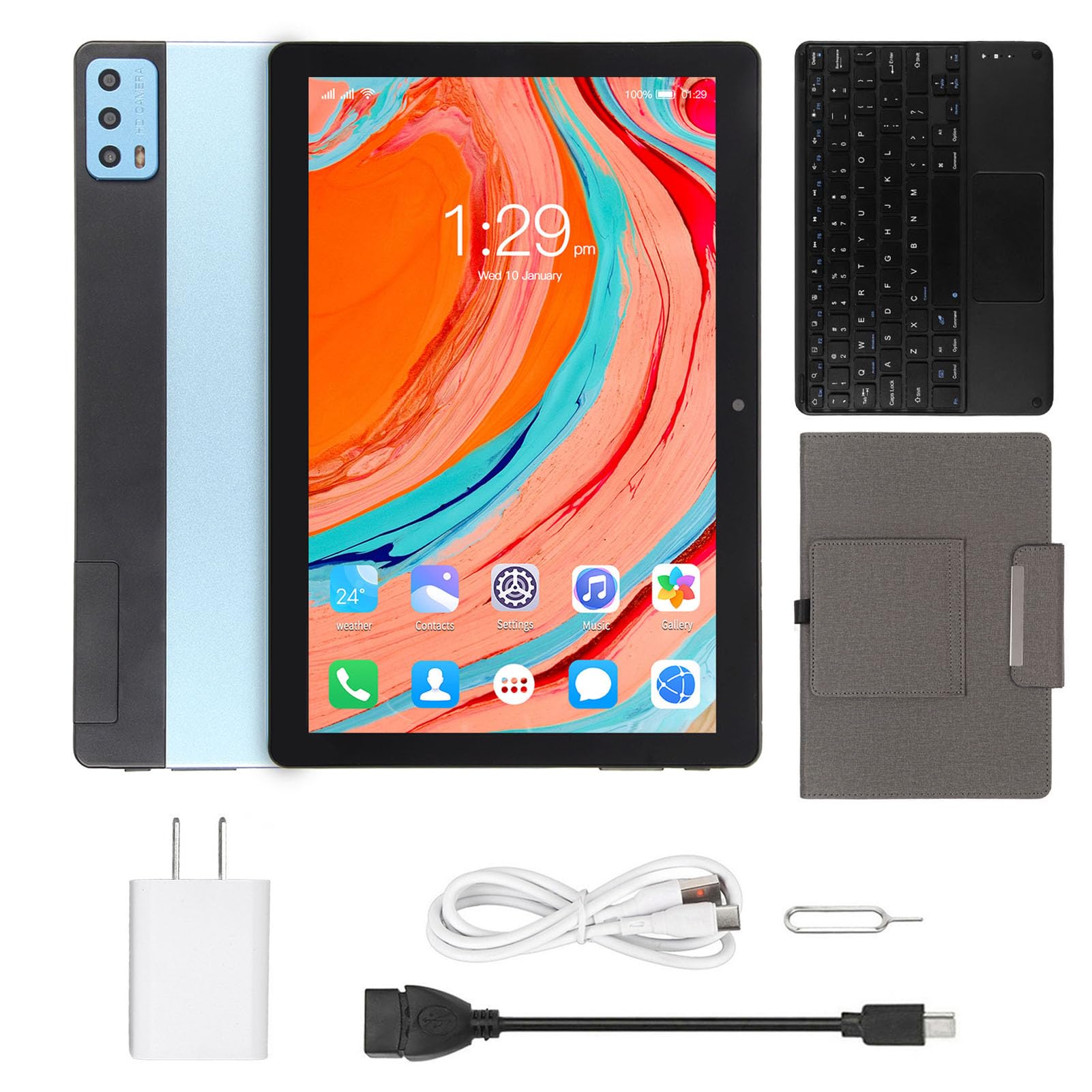 DAUERHAFT 10.1 Inch 2 in 1 Tablet, Tablet PC 6GB RAM 128GB ROM Octa Core Processor Dual Speakers 2.4G 5G Dual Band WiFi Rear 16MP for Learning for Work (US Plug)