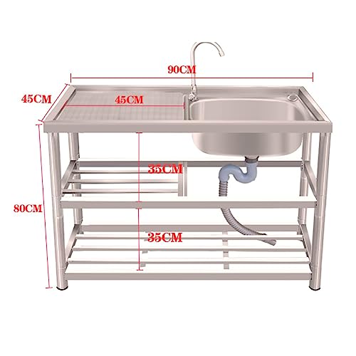 Stainless Steel Sink, Kitchen With Bracket, Simple Washing Basin Countertop, Integrated Vegetable Basin Sink, Household/Commercial (Size : A)