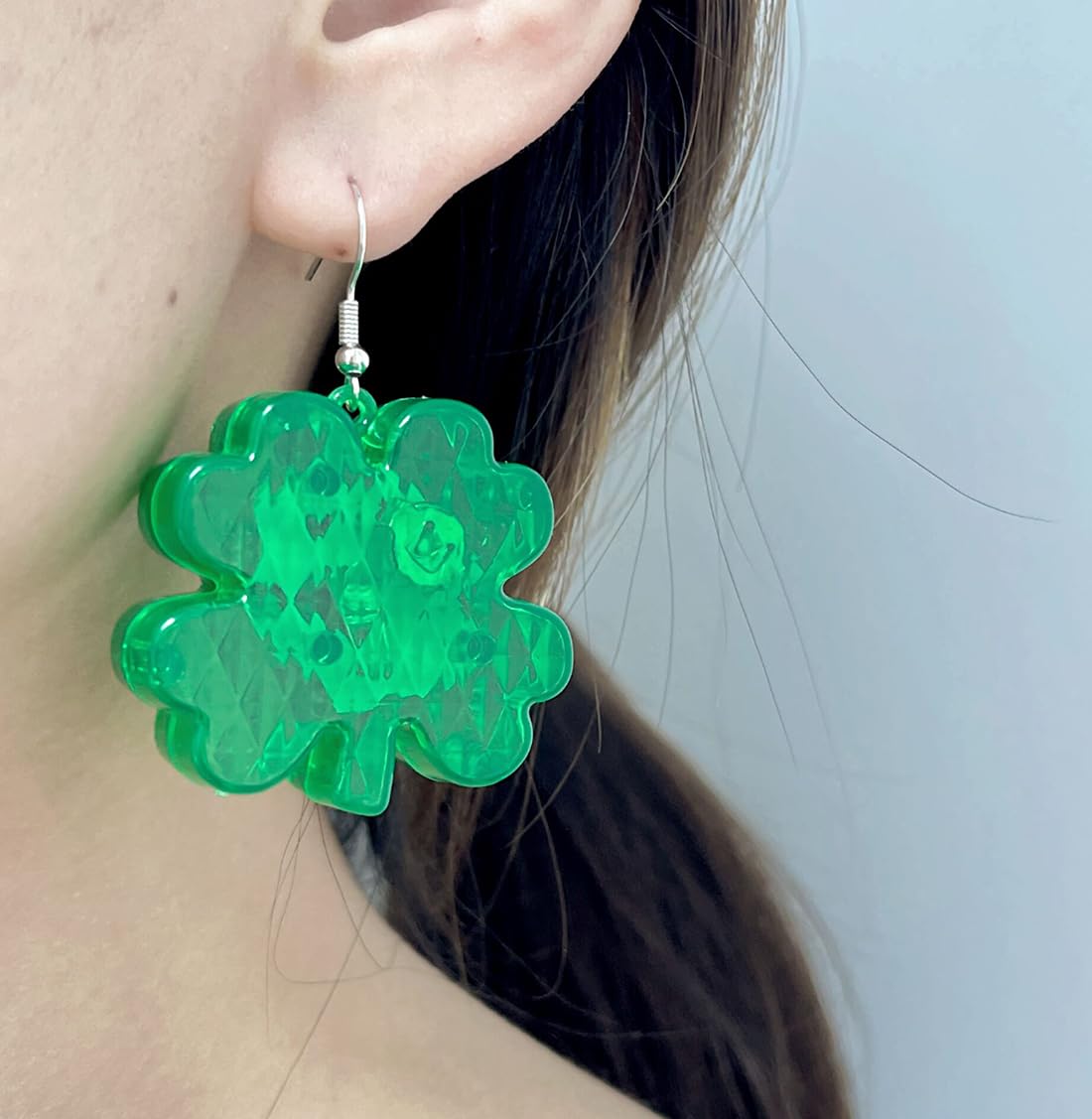 Fashion Lucky Clovers LED Lights Drop Dangle Earrings for Women Hook Hoops Earring (Shamrock)