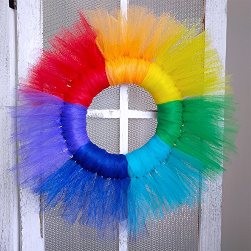Supla 8 Colors Rainbow Tulle Rolls Tulle Netting Fabric Spool in 6" Wide 25 Yard/roll and 8 Colors Satin Roll Satin Ribbons in 2/5 Wide 25 Yard/roll and 12 Plain No Teeth Plastic Headbands 1" Craft