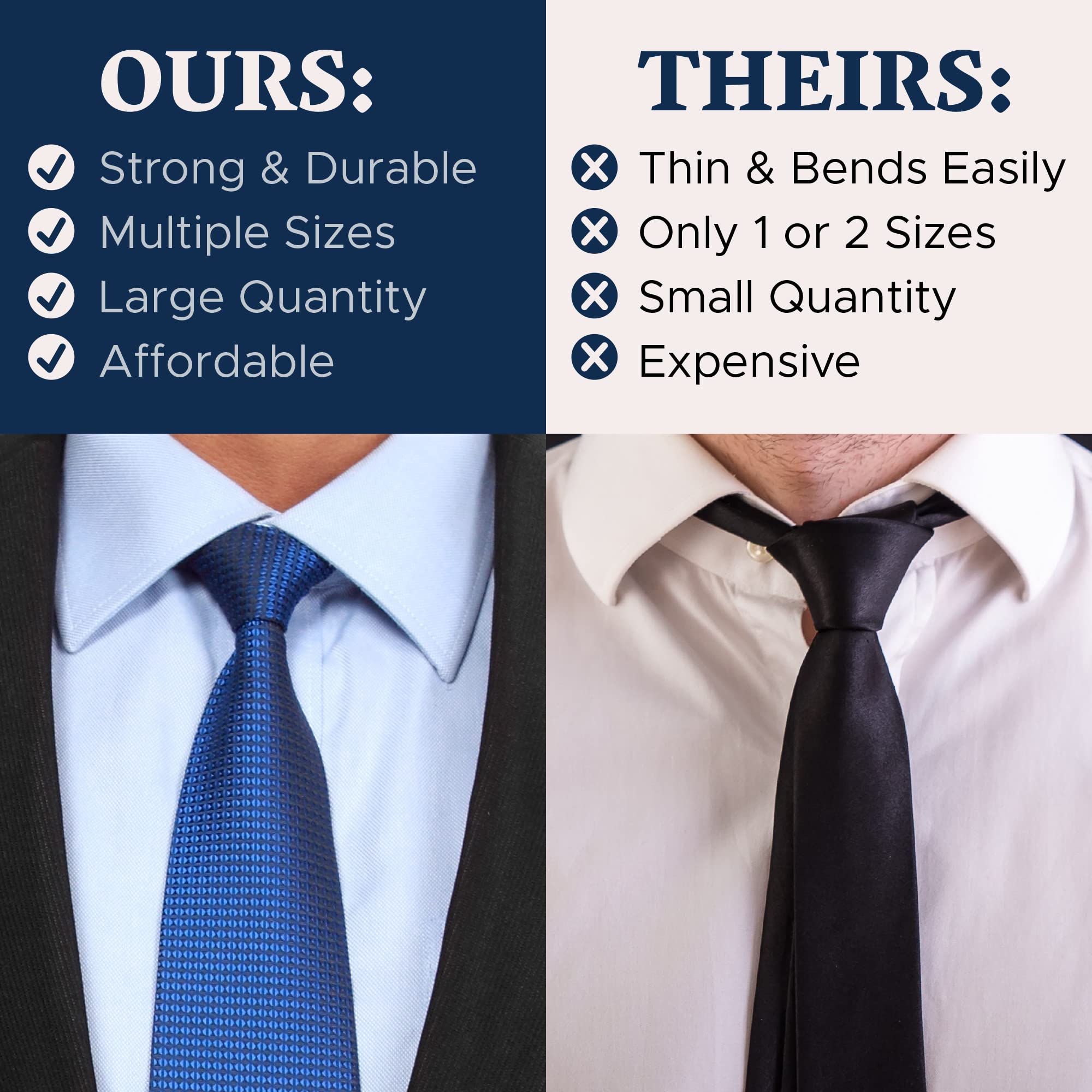 Collar Stays - Premium Metal Collar Stays for Men - 52-Piece Set in 4 Sizes for Crisp Dress Shirt Collars