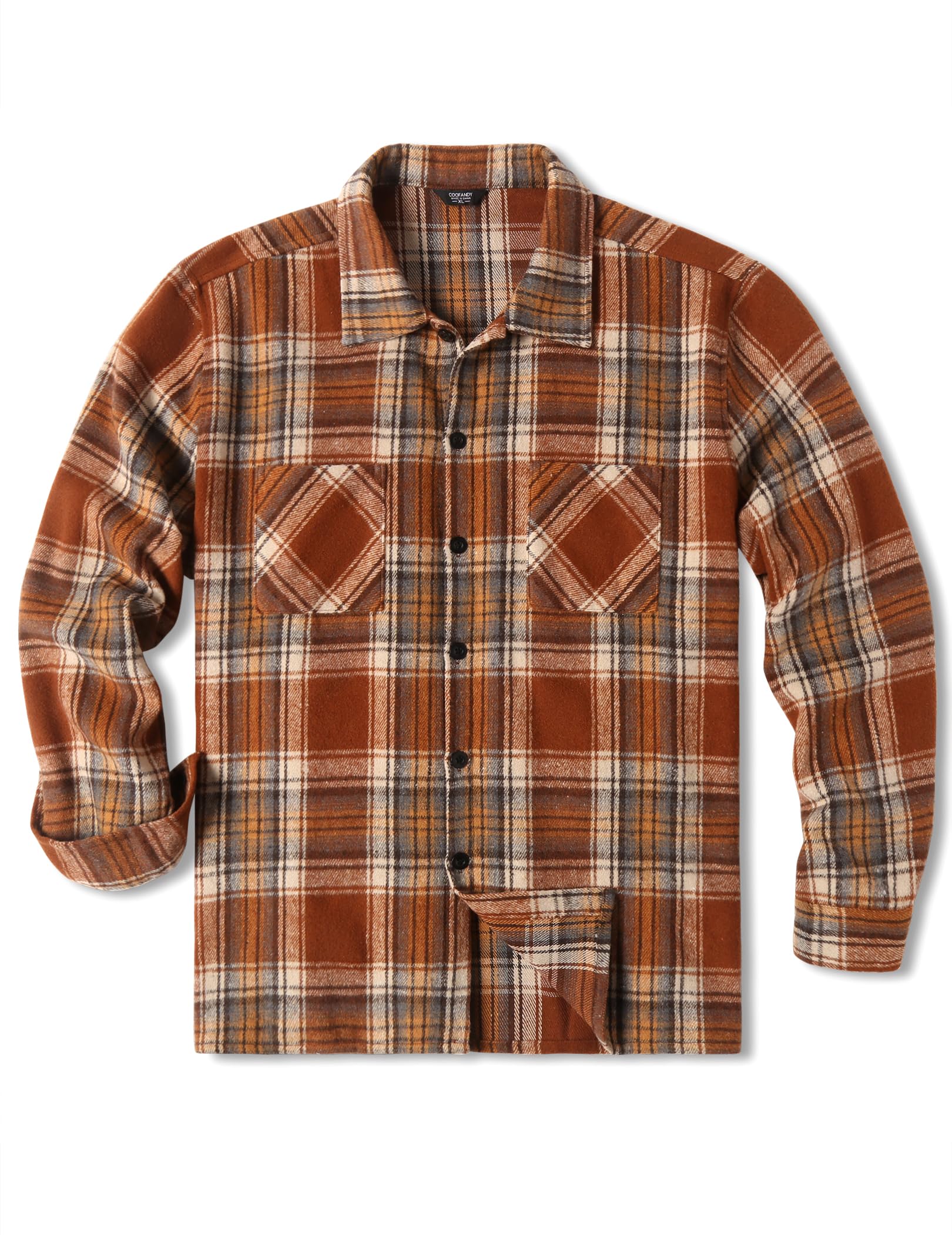 COOFANDY Men's Brown Flannels Plaid Shirts Regular Fit Long Sleeve Button Down Shacket Vintage Western Shirts