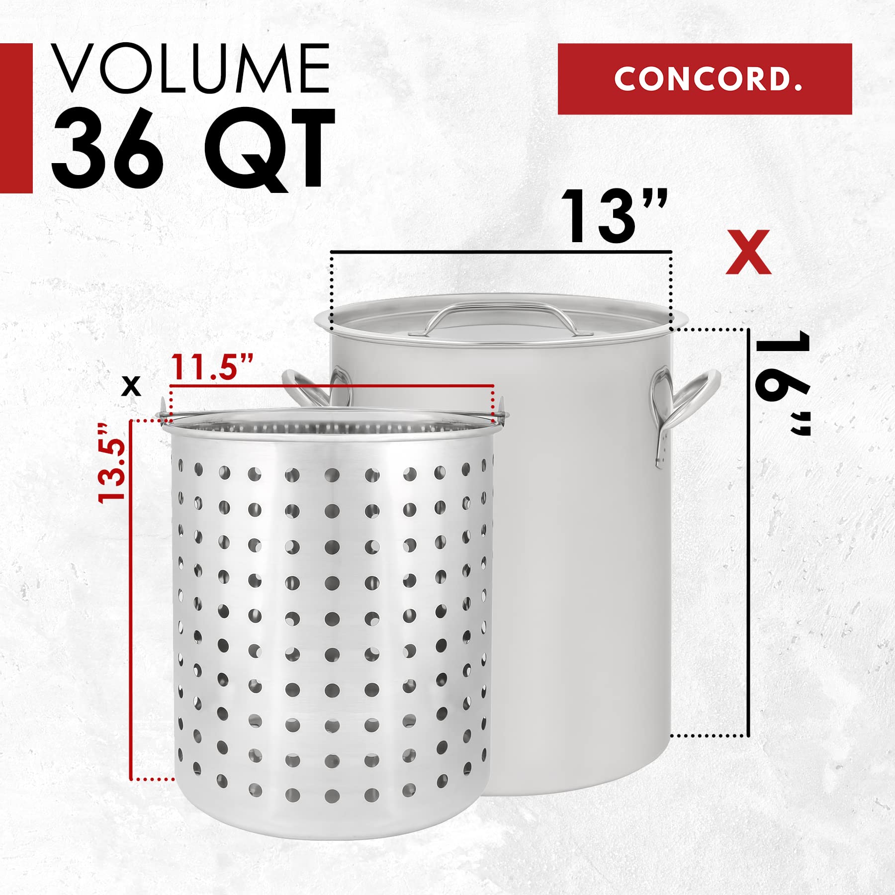 CONCORD 36 QT Stainless Steel Stock Pot w/Basket. Heavy Kettle. Cookware for Boiling (36)