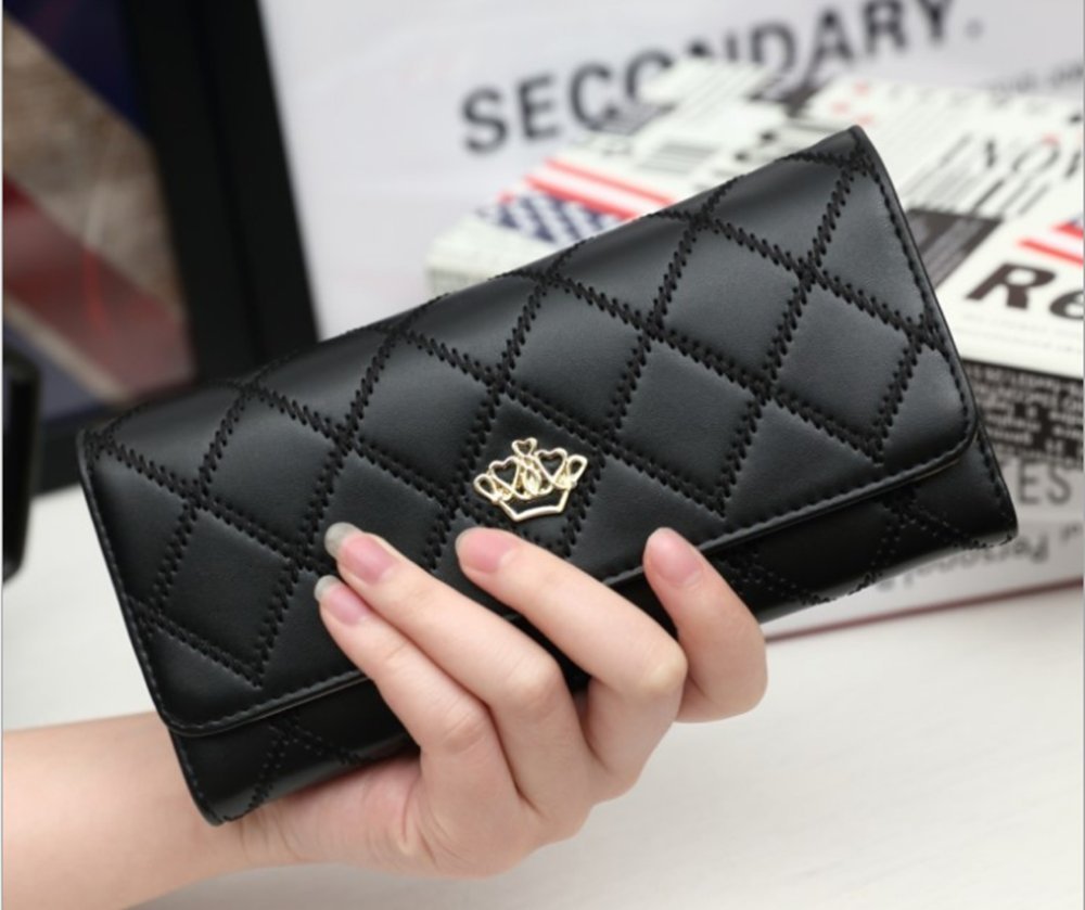 Todd Grace Fashion Ladies Purse Elegant Clutch Crown Wallet Long Wallet Leather Wallet (black)