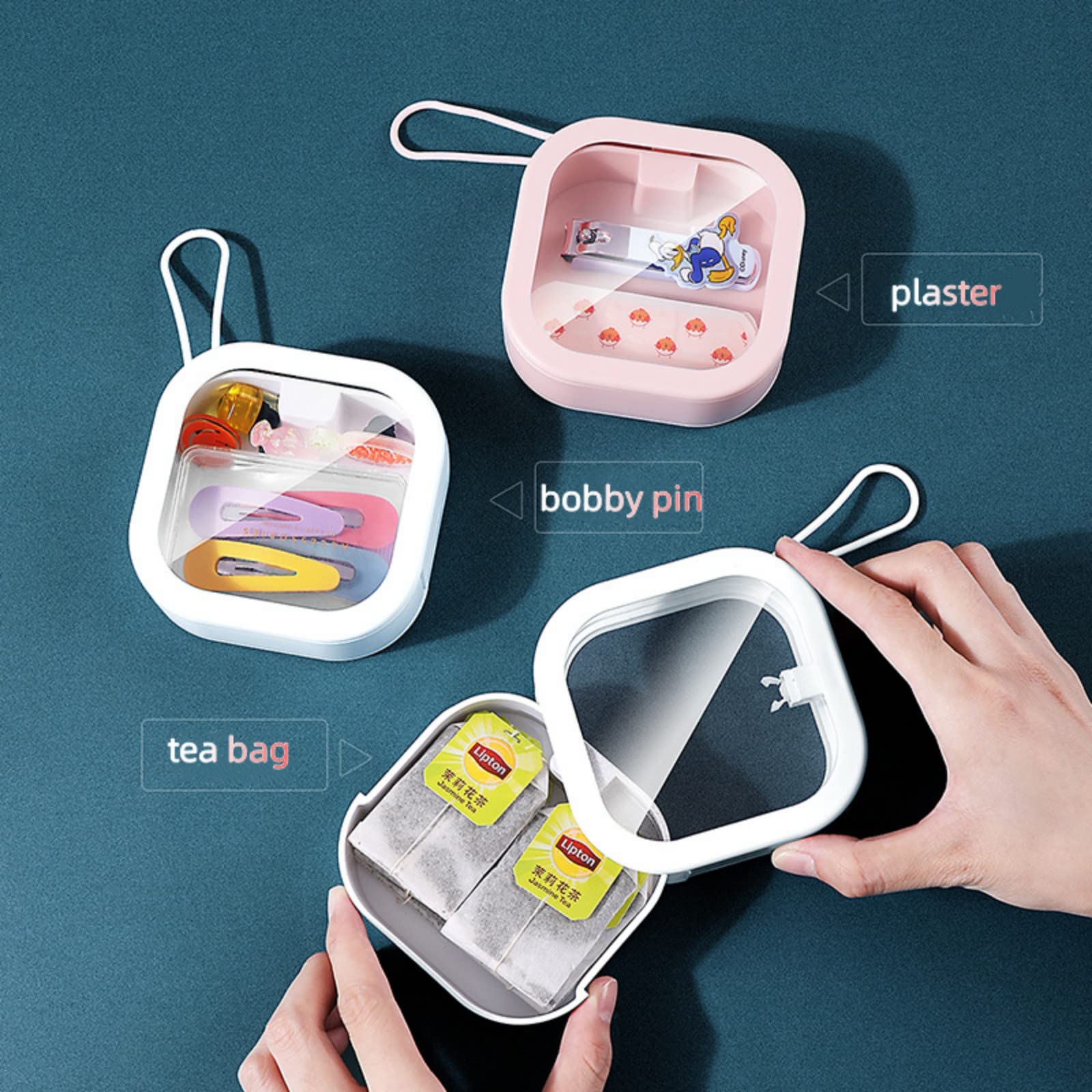 LONG XIN SERIES 2 Pcs Mini Storage box Jewelry Box Portable Easy Carry Drawer Container Travel Box Organizer Cosmetic Cotton Hair Clip Storage Box for Storage Items