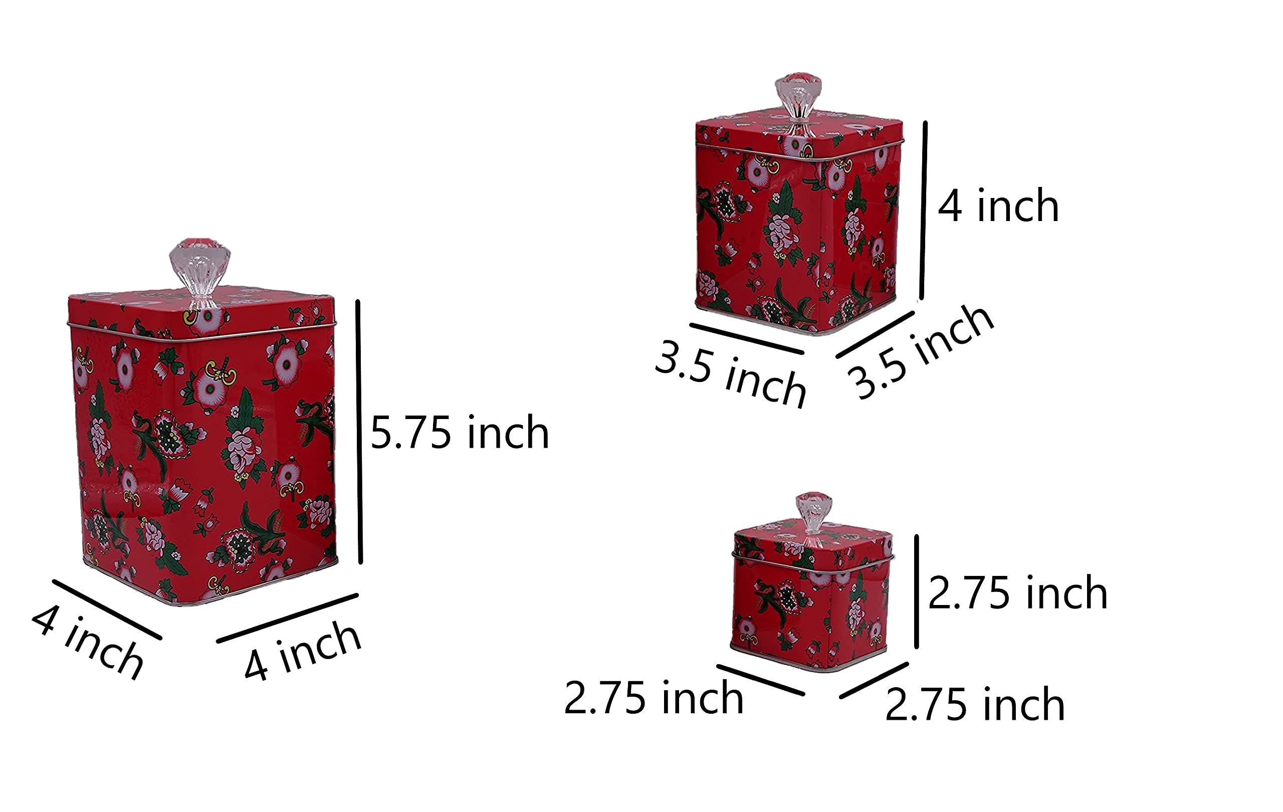 hadaaya Square Red Tin Can Empty Cube Steel Box Storage Container with Crystal Knob for Powder Treats, Gifts, Favors, Loose Tea, Coffee and Crafts, Mini Portable Small Storage Kit, Valentine Day Gift