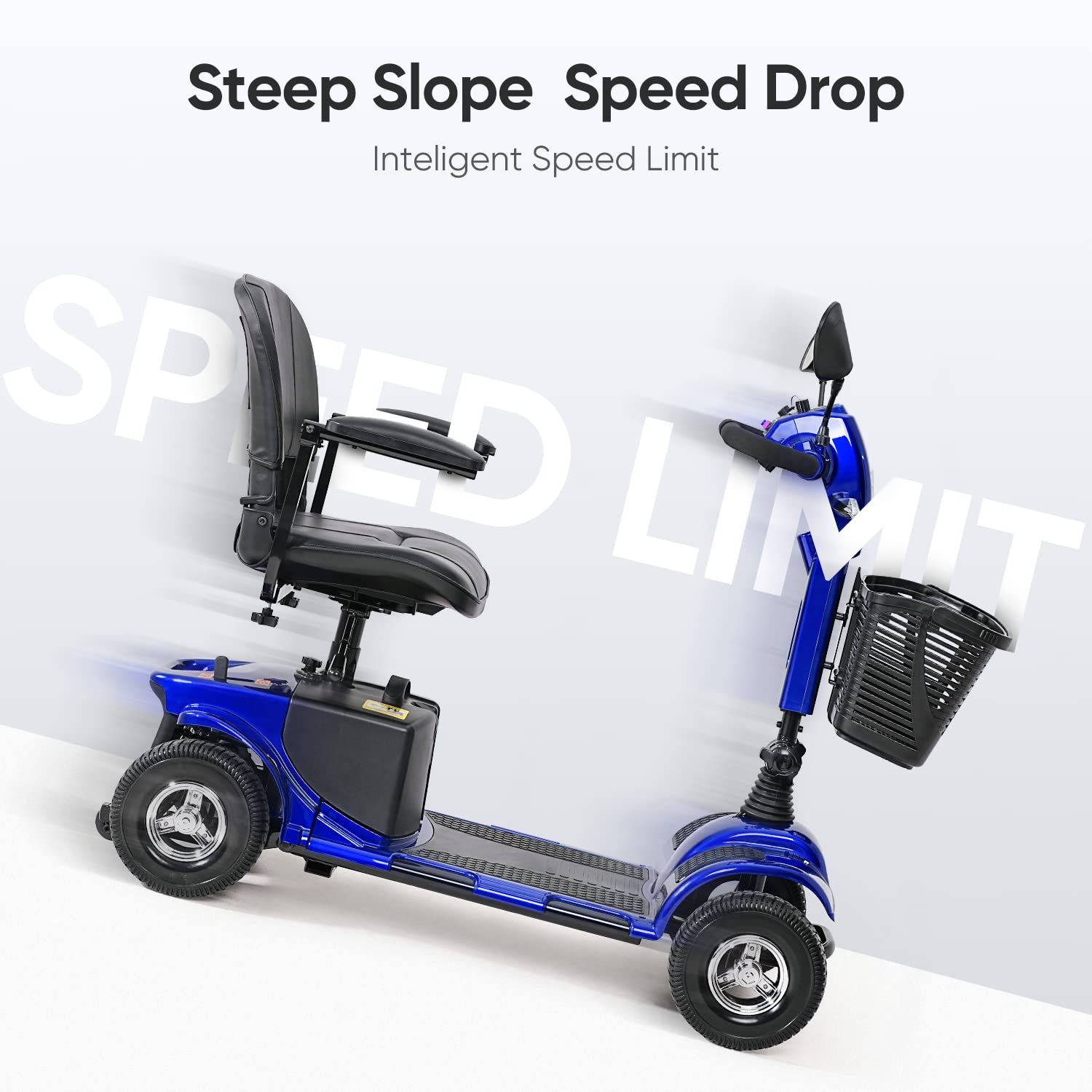 Cebihy 4 Wheel Mobility Scooter with Lights & Rearview Mirror, Electric Power Mobility Scooters for Seniors Adult, Foldable & Compact Duty Travel Scooter w/Basket and Extended Battery, Blue