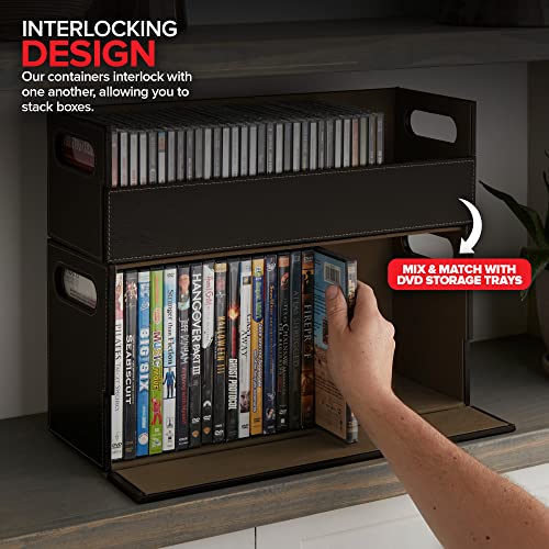 Stock Your Home DVD Storage Box, Movie Shelf Organizer for Blu-Ray, Video Game Cases, CDs, VHS Tape Display Stand, Disc Holder Can Store Up to 28 DVDs, Faux Leather (Brown)