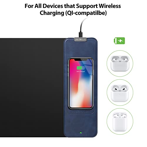 Wireless Charging Mouse Pad, Large Desk Mat Gaming Mouse Pad, Extended Mouse Pads for Desk, Long Desk Pad with Anti-Slip Rubber Base Computer Mousepad Keyboard Pad Desk Writing Pad for Home Office