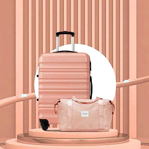 LONG VACATION Luggage Set 4 Piece Luggage Set ABS hardshell TSA Lock Spinner Wheels Luggage Carry on Suitcase (PINK, 6 piece set)