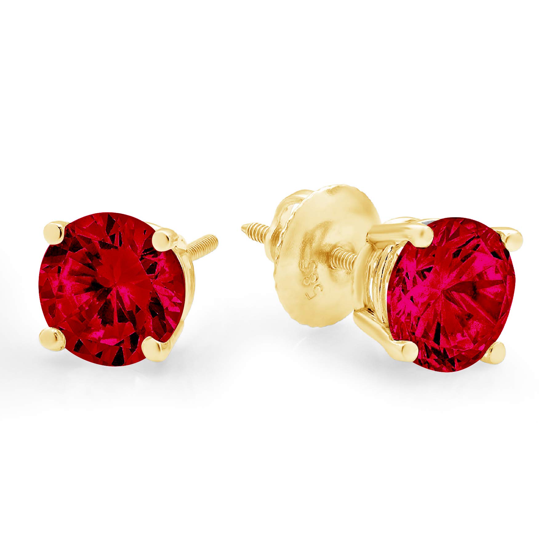 Clara Pucci 4.0 ct Round Cut Solitaire Natural Deep Pomegranate Dark Red Garnet Designer Stud Earrings Solid 14k Yellow Gold Screw Back
