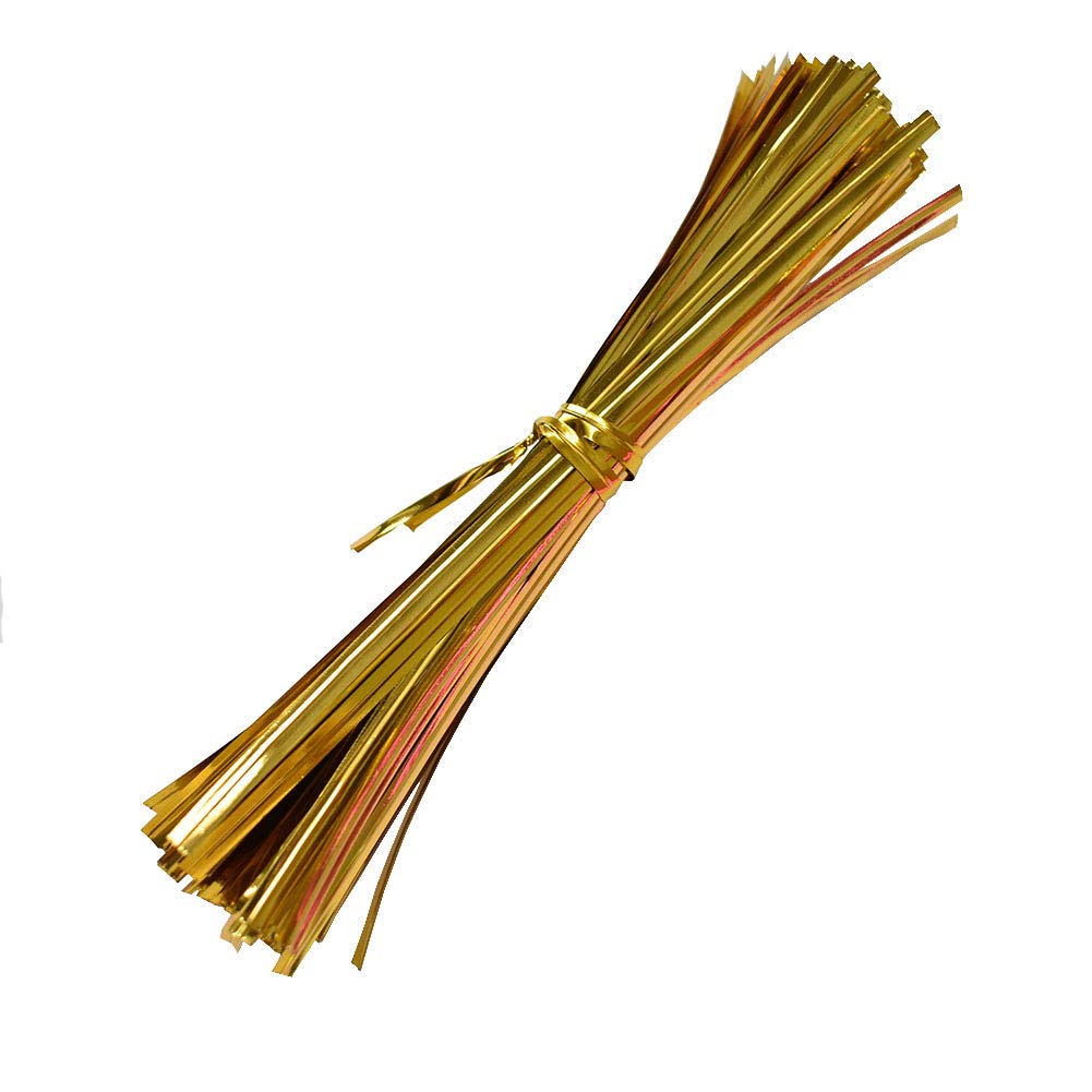 Leline's Metallic Twist Ties, 100 pieces 6 inches Bag Ties, Cable Tie for Candy Bag, Cello Treat Bag, Christmas Party Decoration, Gold