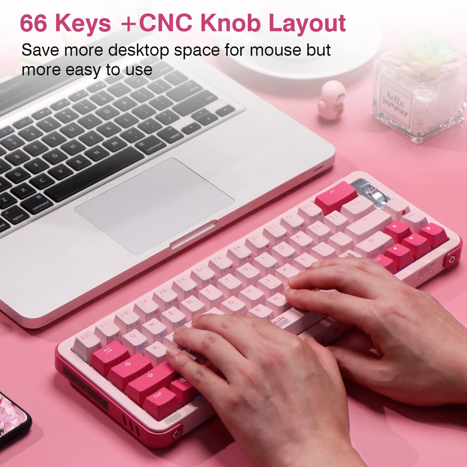 EPOMAKER Royalaxe Y68 NKRO RGB 65% Hot Swappable 2.4Ghz/Bluetooth/USB-C Wired Gaming Keyboard with Sound Absorption Silicon, PBT Double Shot Keycaps for Win/Mac/iOS/Gaming/Office(TTC Gold Pink V2)