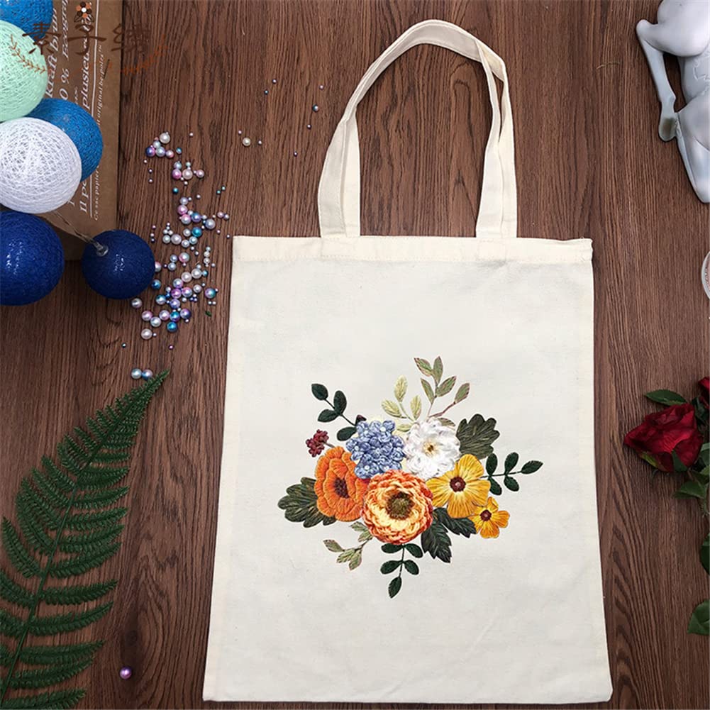 CREATIVE HOBBIES Plant Flower PatternEmbroidery Kit,Handmade Cross Stitch Kits,Canvas One-Shoulder Bag Easy Embroidery Kit for Beginners Women Adults DIY Crafts
