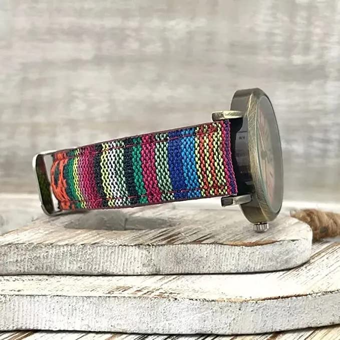 LUKYBIRDS Multi Color Rainbow Pattern Watches,Quirky Boho Hippie Watch, Wonderful Watches Gift for Women,PU Leather Woven Strap Watches