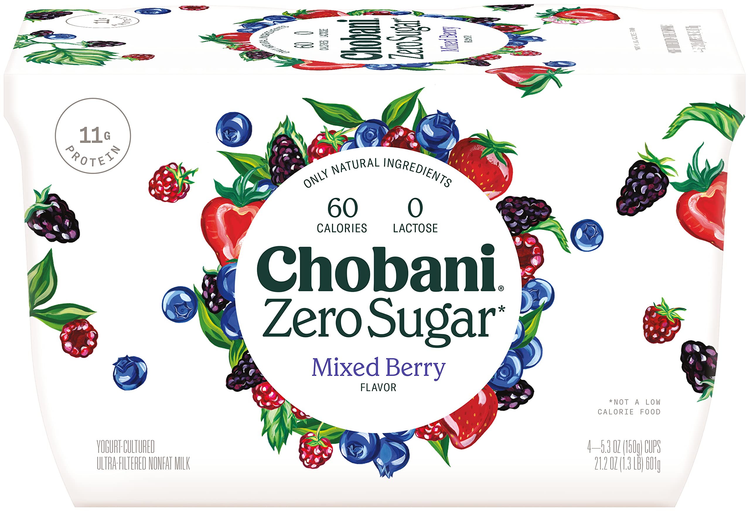 ChobaniĀ® Zero Sugar* Mixed Berry 5.3oz 4-pack