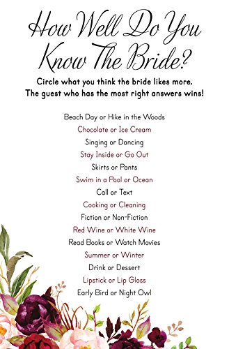 Planet Mango Floral Bridal Shower Games - Set of 4 Games for 50 Guests - with Mimosas Bar Banner and Bride to Be Sash