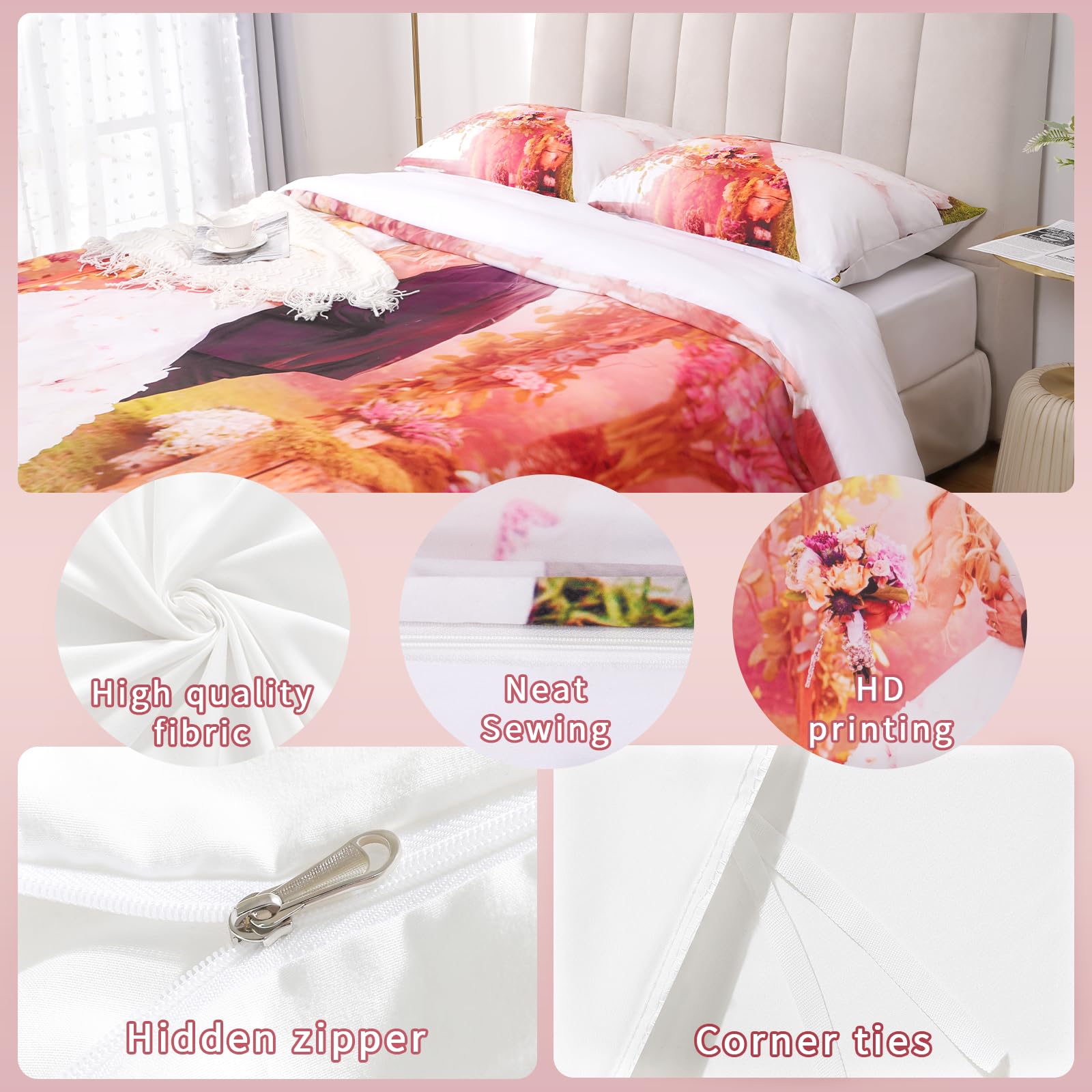 Livole Custom Comforter Cover Set with Photo&Text, Personalized Bedding Set Upload Images, Customized Duvet Cover Set with 2 Pillowcases, Customize Gift for Boys Girls, Cal-King (No Comforter)