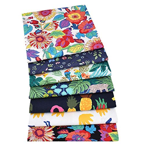 Qimicody Fat Quarters Fabric Bundles, 7 Pcs 100% Cotton 20β x 16β (50cmx40cm) Precut Quilting Fabric Squares Sheets for DIY Patchwork Sewing Quilting Crafting, No Repeat Design (Flower Pattern)