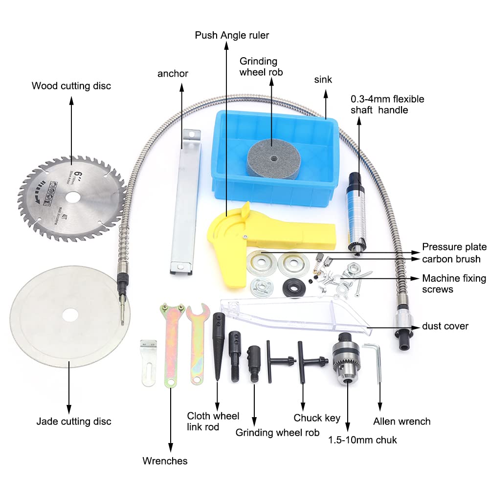 Gem Jewelry Rock Polishing Buffer Machine, 750W 110V Lathe Table Saw Polisher Cutting Machine Mini Table Rock Saw