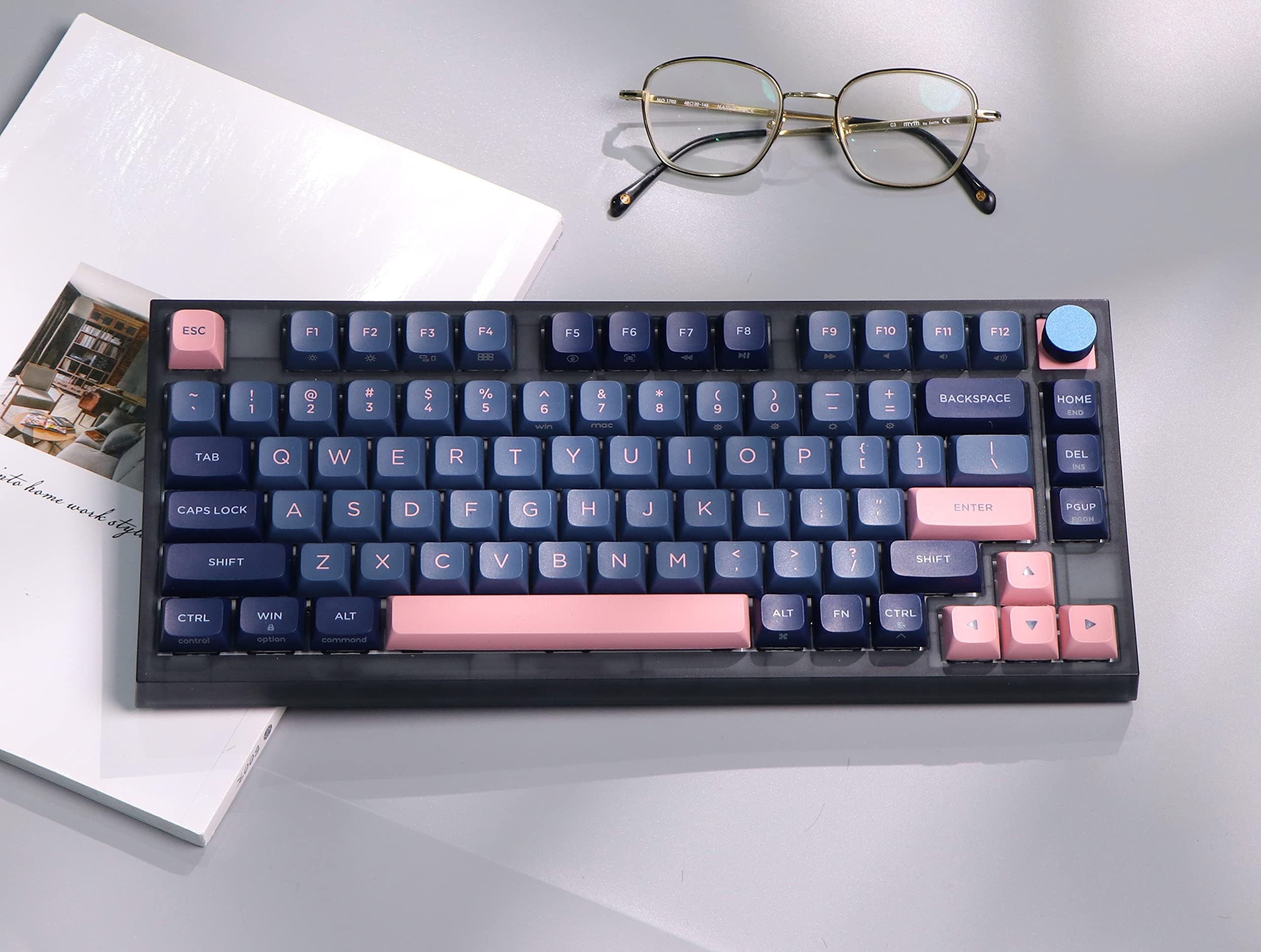 EPOMAKER SKYLOONG GK75 Lite Gasket-like Mount Wired Gaming Keyboard with A Rotary Knob, Hot Swappable Mechanical Keyboard, Programmable Custom Keyboard, for Win/Mac (Blue Pink, Gateron Optical Black)
