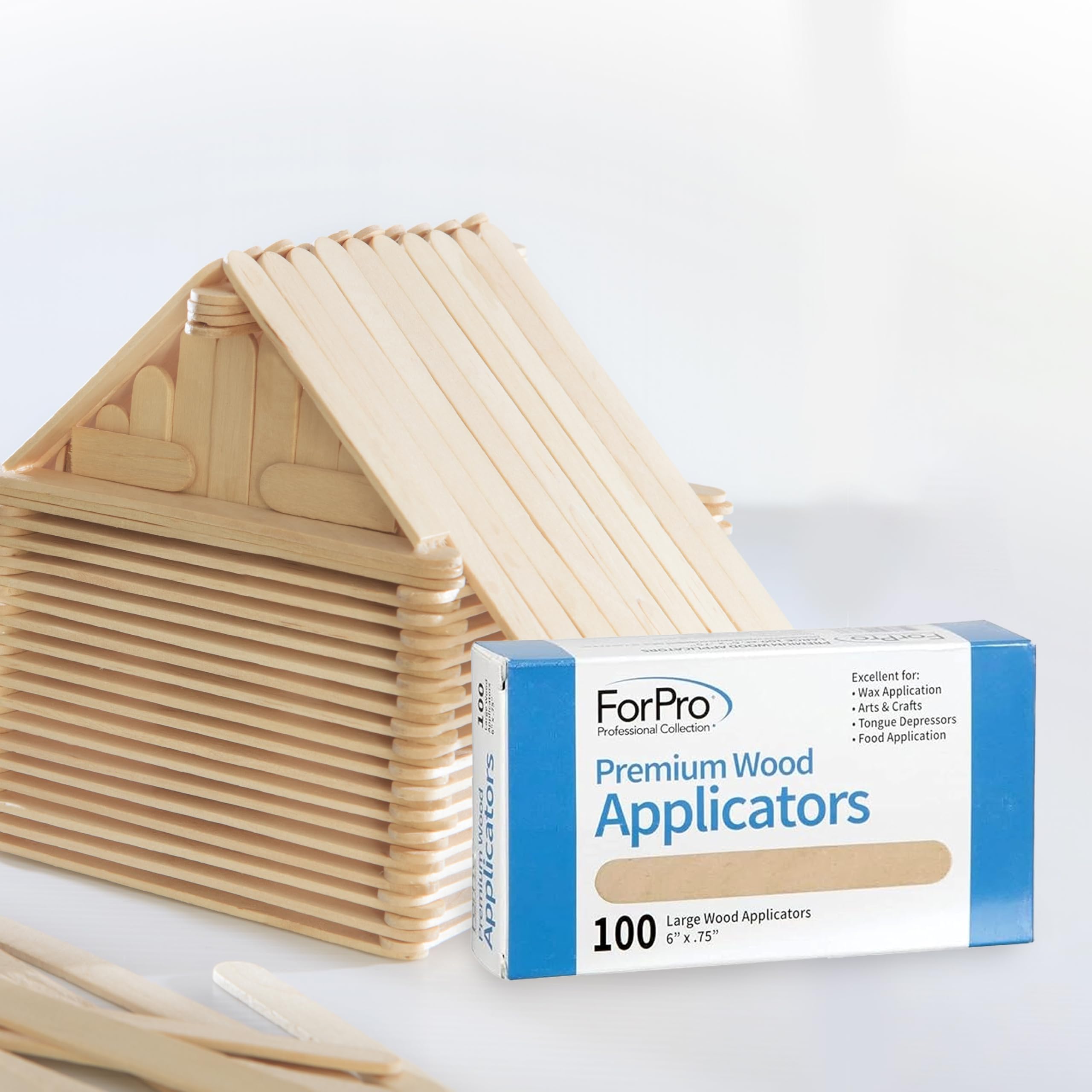 ForPro Professional Collection Premium Wood Applicators, Non-Sterile, Hair Removal Waxing Sticks, Large, 6" L x .75" W, 100-Count