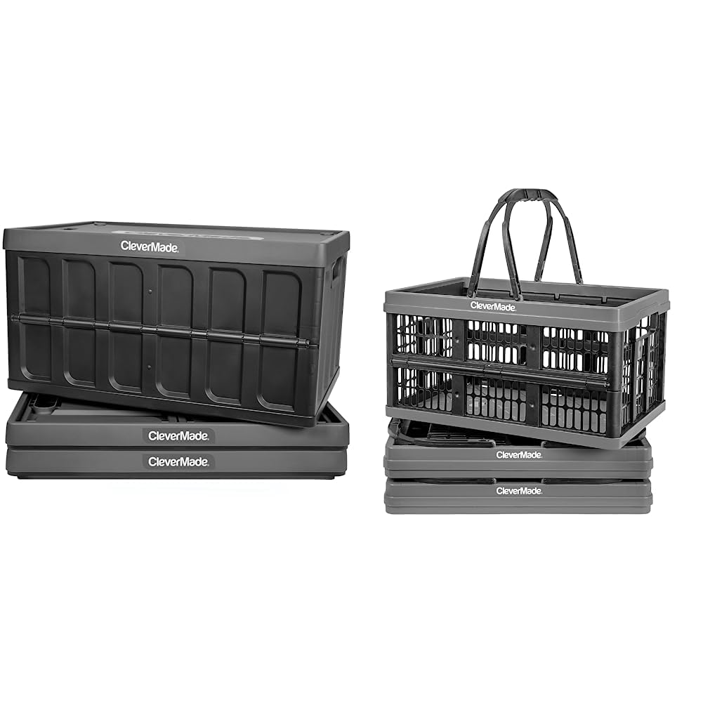 CleverMade Collapsible Storage Bins and Grocery Shopping Baskets (3 Pack)
