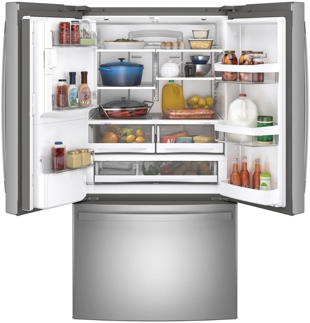 GE GFE28GYNFS 36 Energy Star French Door Refrigerator with 27.8 cu. ft. Total Capacity Advanced Water Filtration System Turbo Cool Freeze Settings + LED Lighting in Fingerprint Resist Stainless Steel