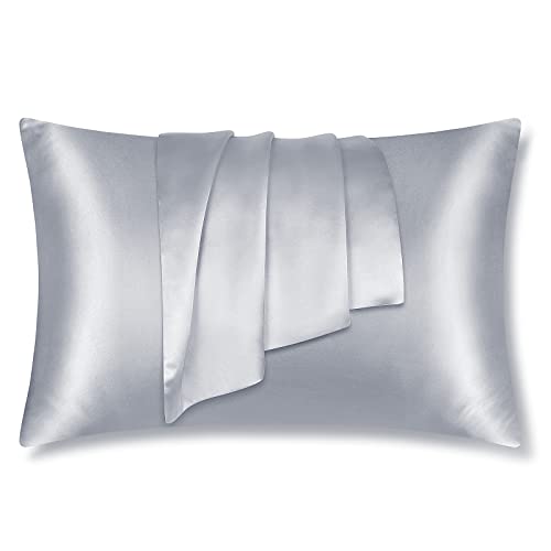 LULUSILK Silvergrey Silk Pillowcase for Hair and Skin, Mulberry Silk Pillow Case with Zipper Closure, Standard Size, Pack of 1
