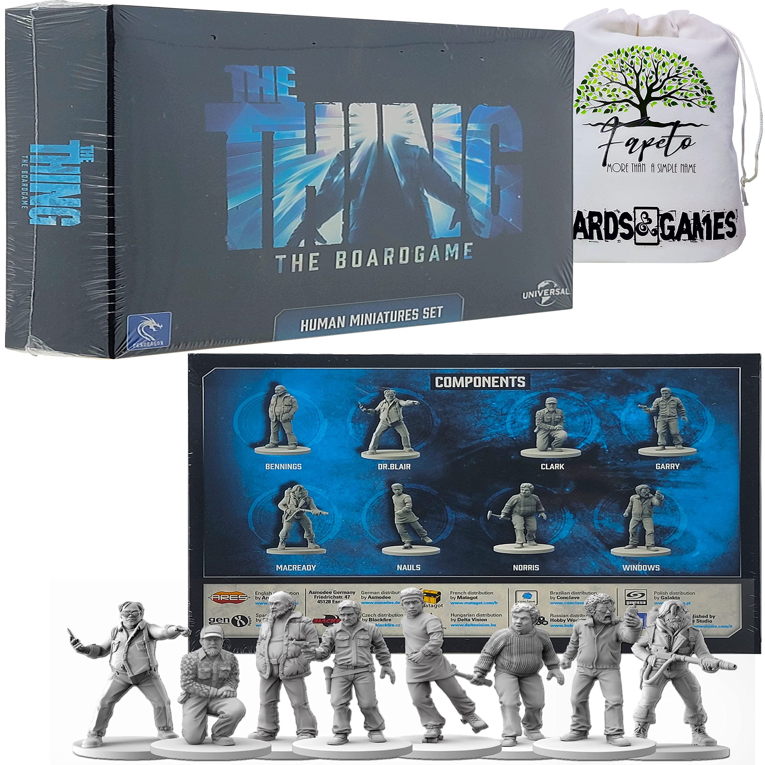 Fapeto More Than A Simple Name Drawstring Bag Bundle with The Thing Base, The Norwegian Outpost and Human Miniatures Expansion Board Game